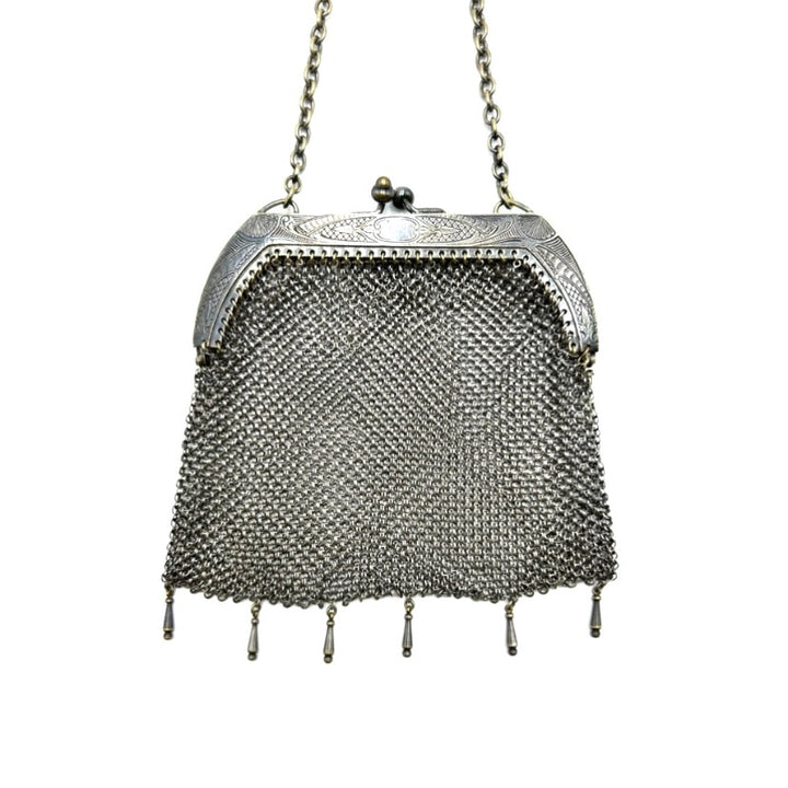 Antique, Art Nouveau, sterling silver frame, chainmail mesh bag ...