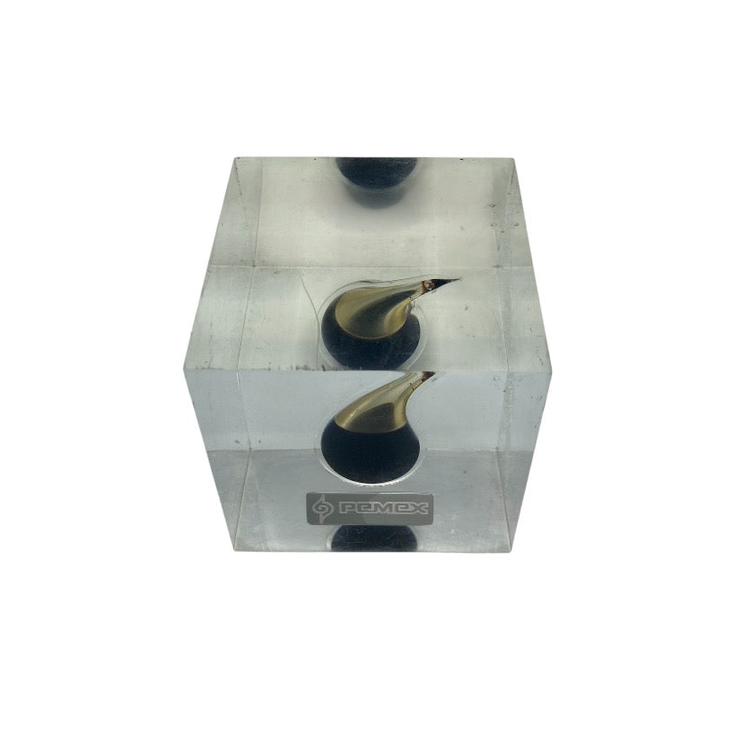 1980s Mexico, oil drop in acrylic cube “ PEMEX “ – Iapello Arts & Antiques