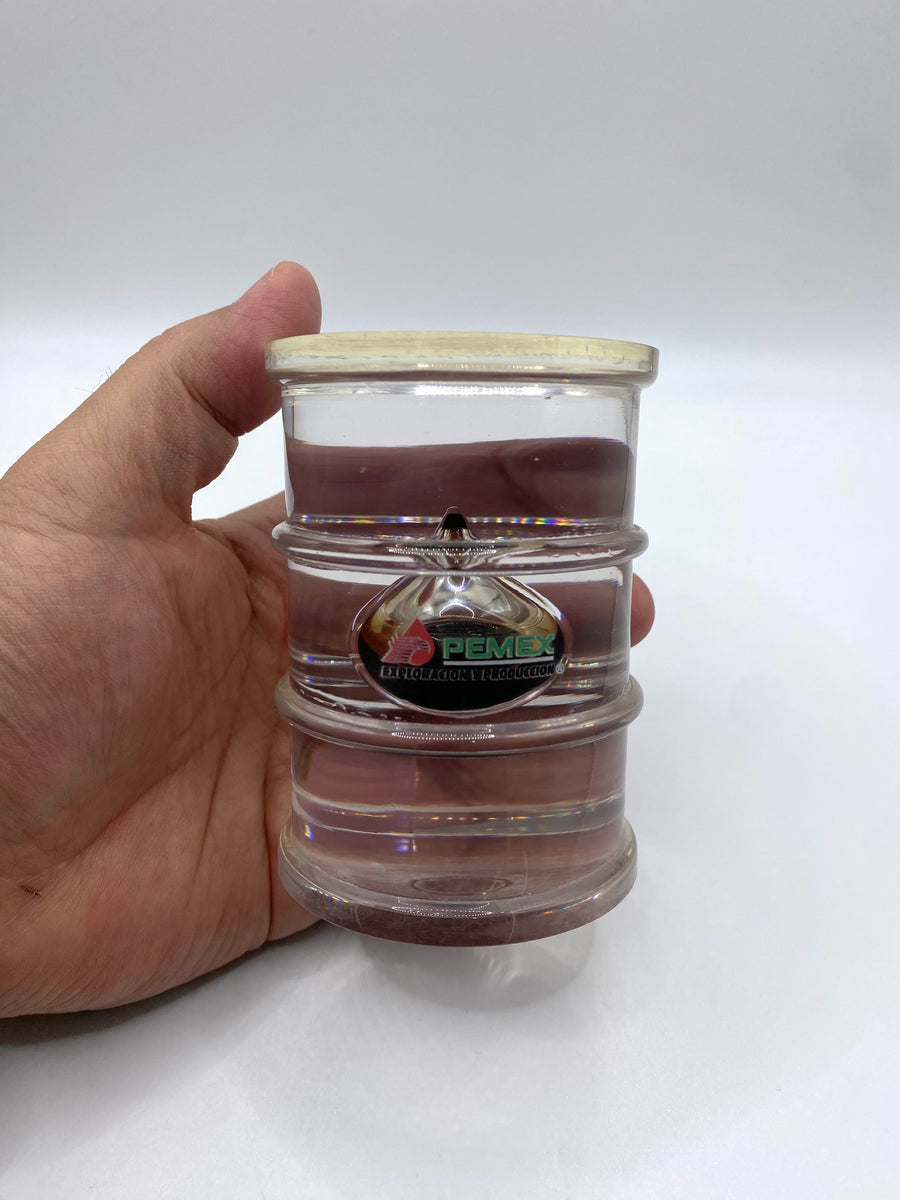 1990s Mexico, oil drop in acrylic barrel with pemex logo, Exploracion ...