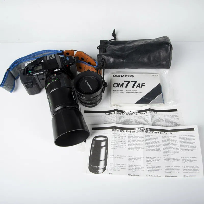 Vintage Olympus OM77AF 35mm Film SLR Camera w/ 2 Lenses & Bag ...