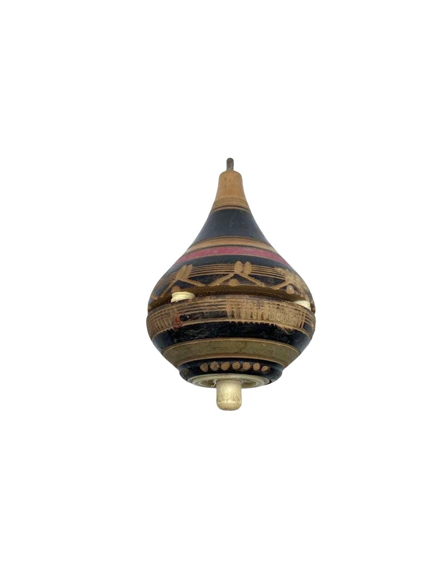 Antique, Mexican, wooden spinning top with iron tip and bone crown ...