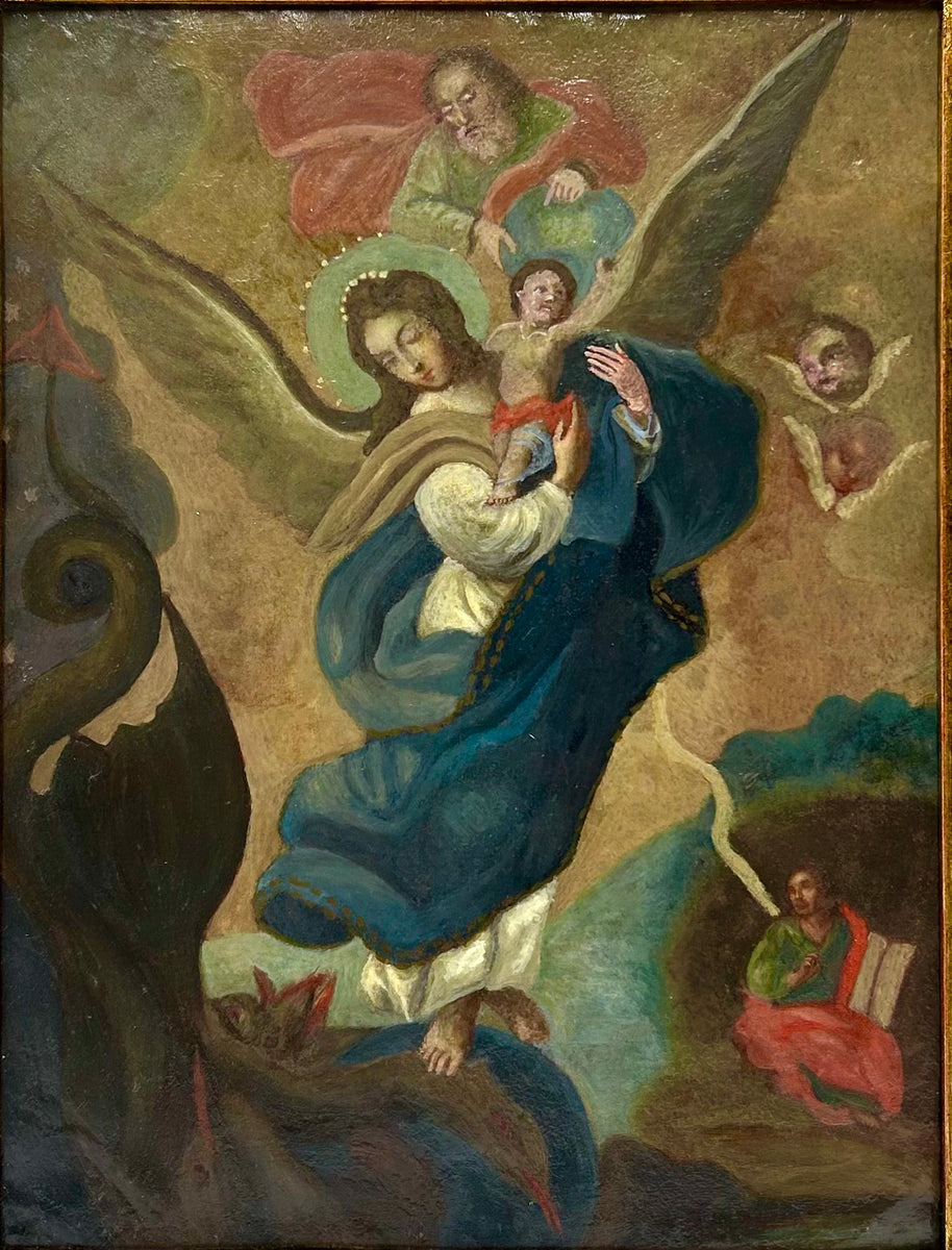 Antique and beautiful Mexican Retablo ( La Virgen de Apocalipsis ) “ V ...