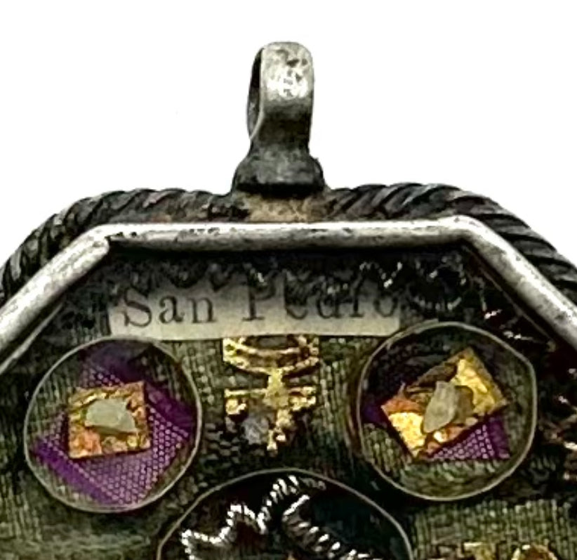 Rare Silver octagonal silver reliquary containing relic of Saint Pedro ...