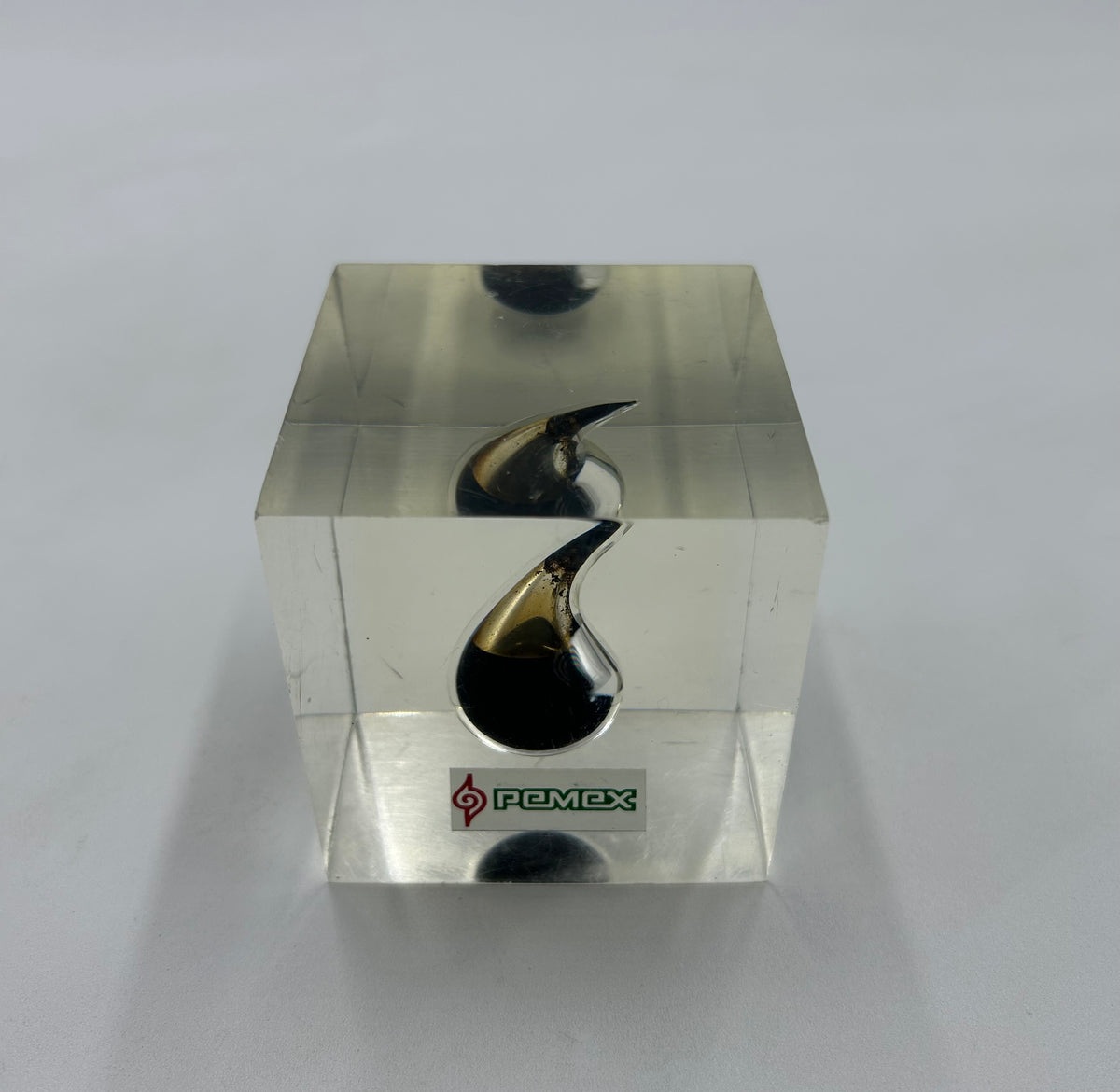 1980s Mexico, oil drop in acrylic cube with pemex logo. – Iapello Arts ...