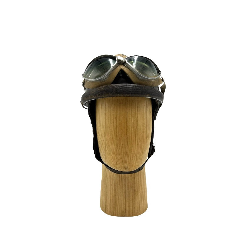 Vintage Motorcycle Crash Helmet with goggles. Helmet made by P.M ...