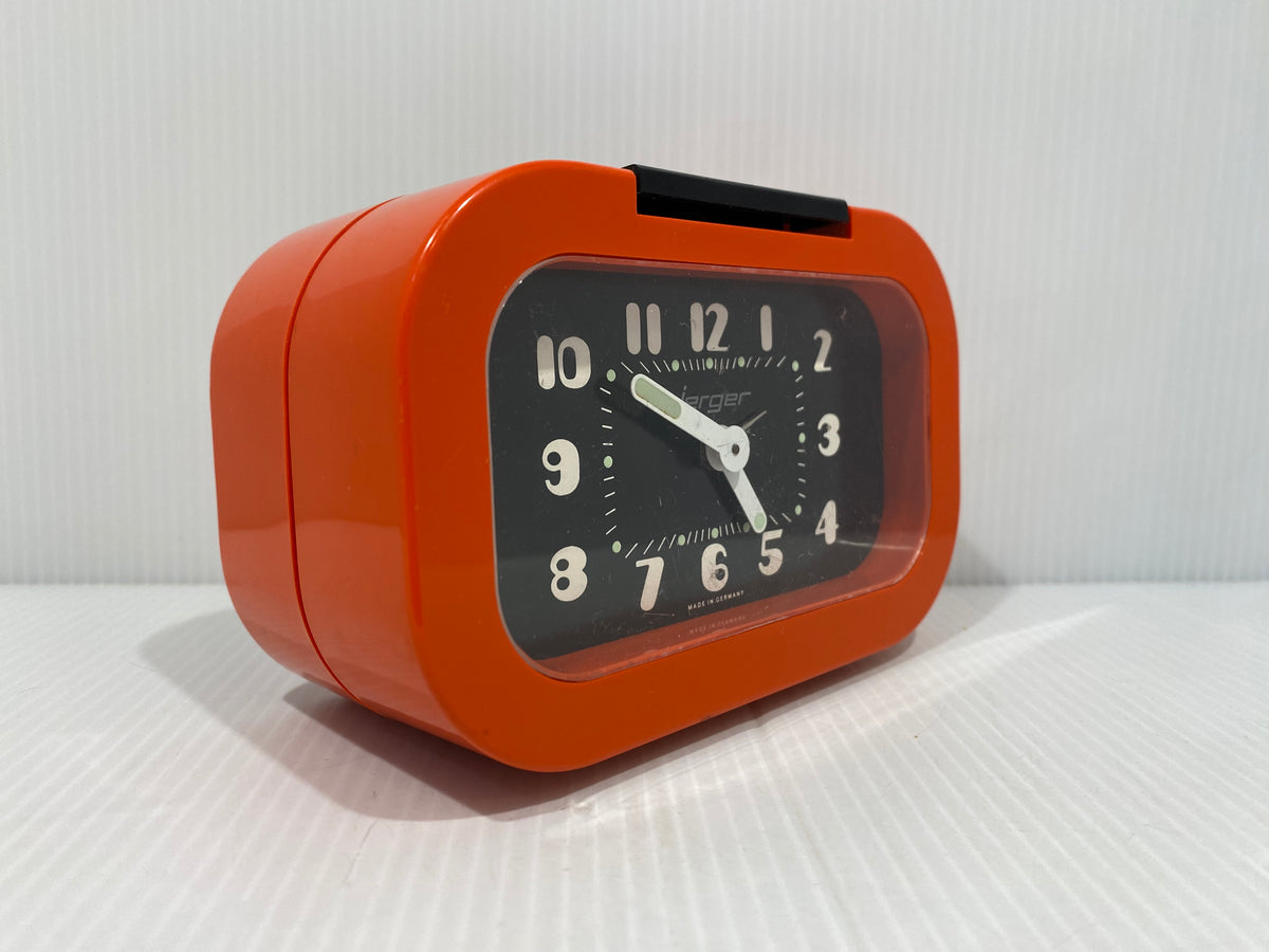 Vintage, wind up, alarm clock by Jerger, bright orange, Germany 1970s ...