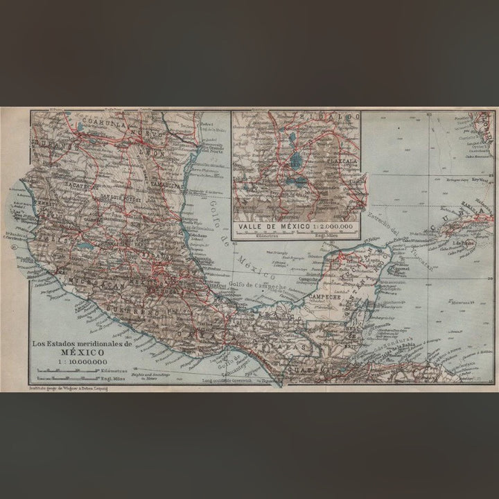 Beautiful and original Southern Mexico map. ESTADOS MERIDIONALES DE MÉ ...