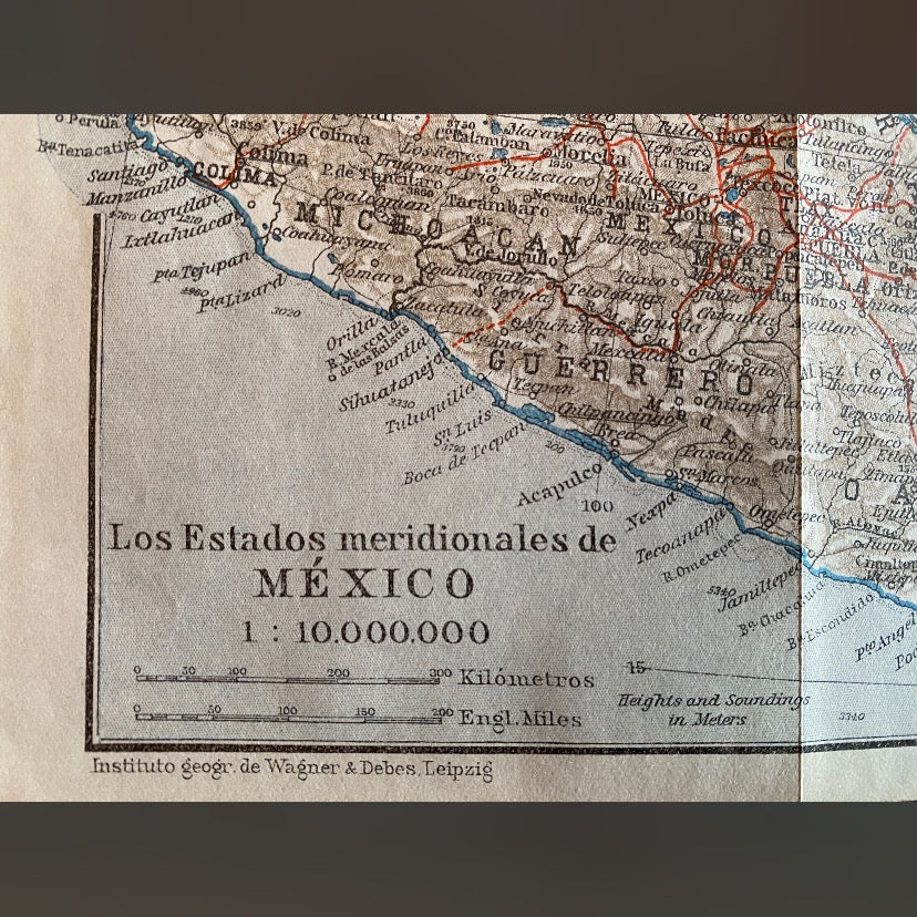 Beautiful and original Southern Mexico map. ESTADOS MERIDIONALES DE MÉ ...