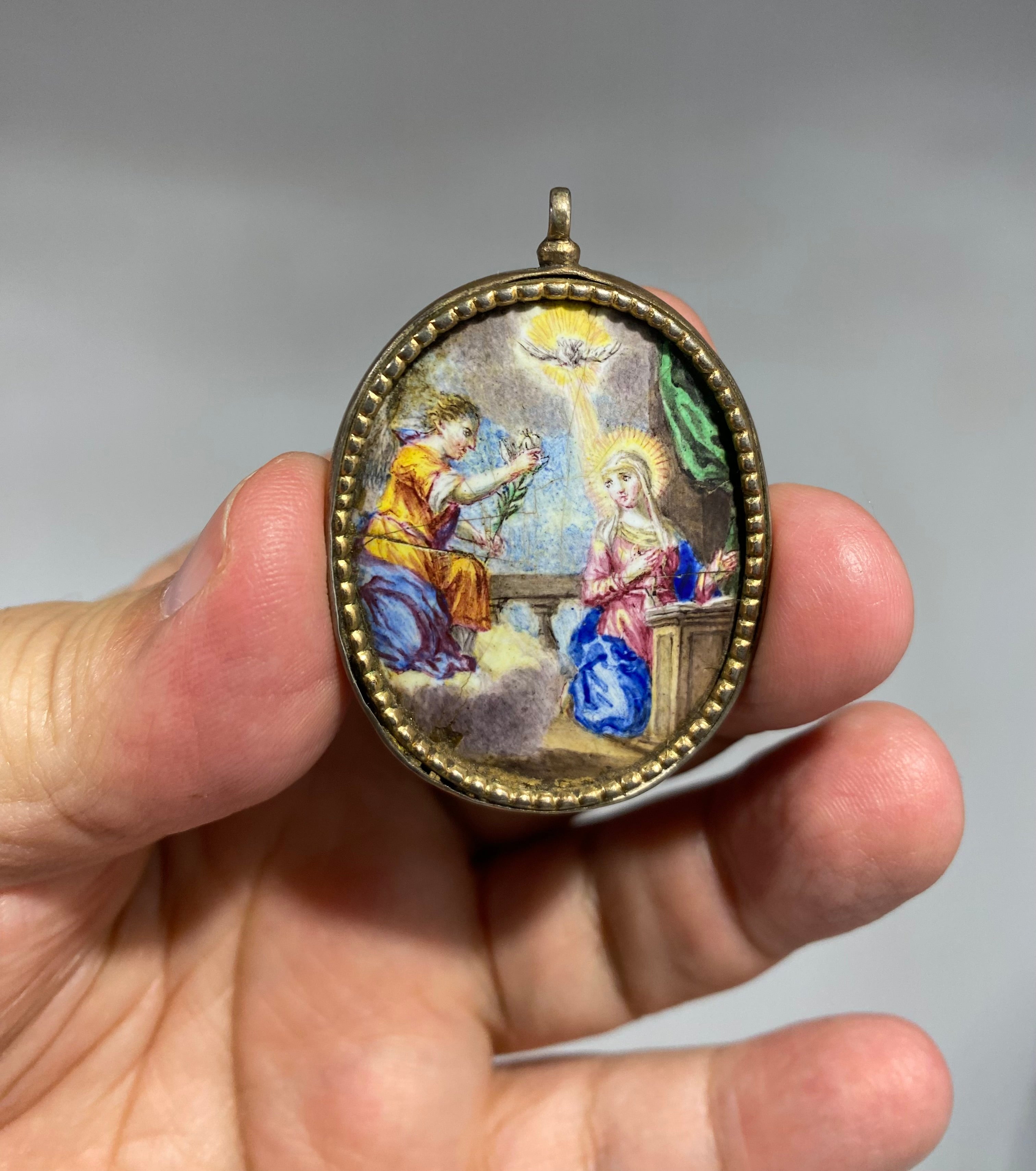 Antique silver medallion pendant with the Annunciation of the Angel Ga – Iapello Arts & Antiques