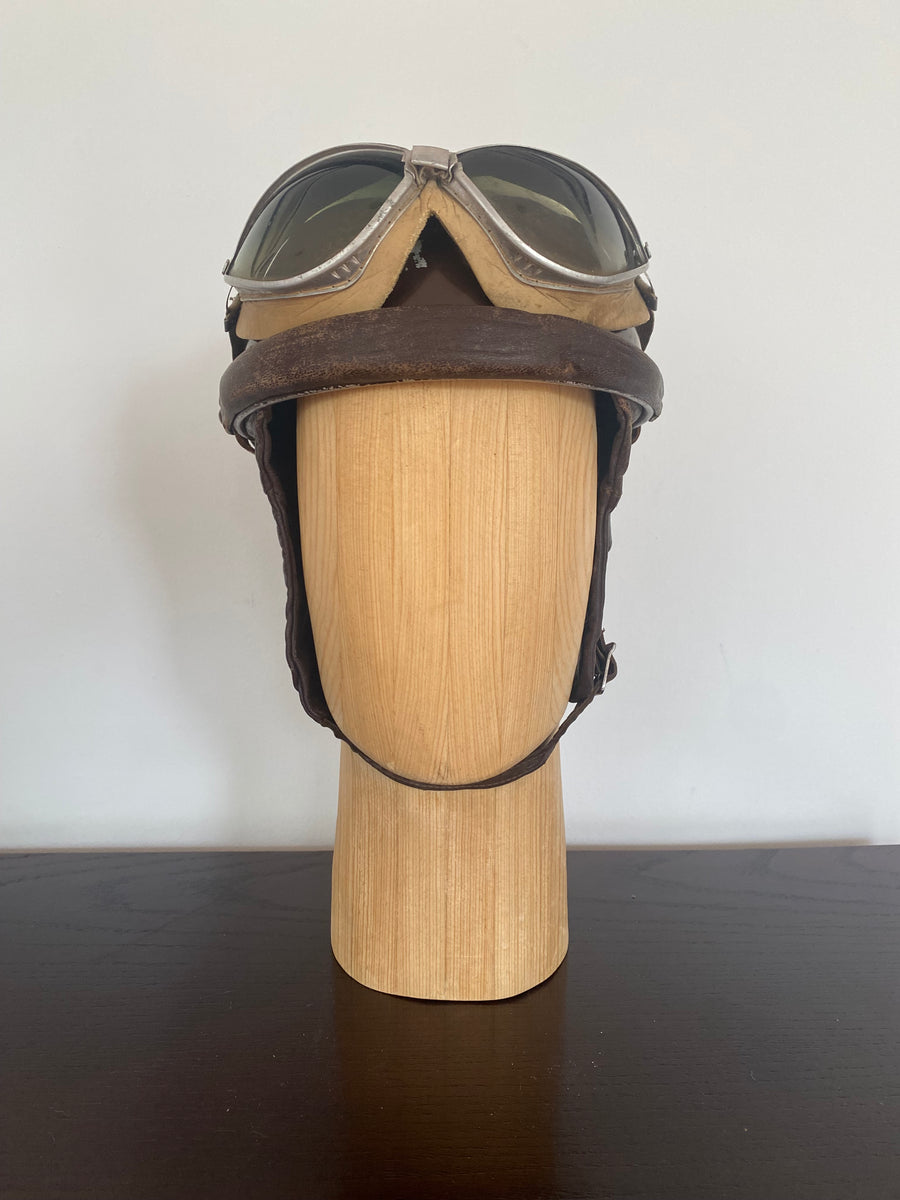 Vintage Motorcycle Crash Helmet with goggles. Helmet made by P.M ...