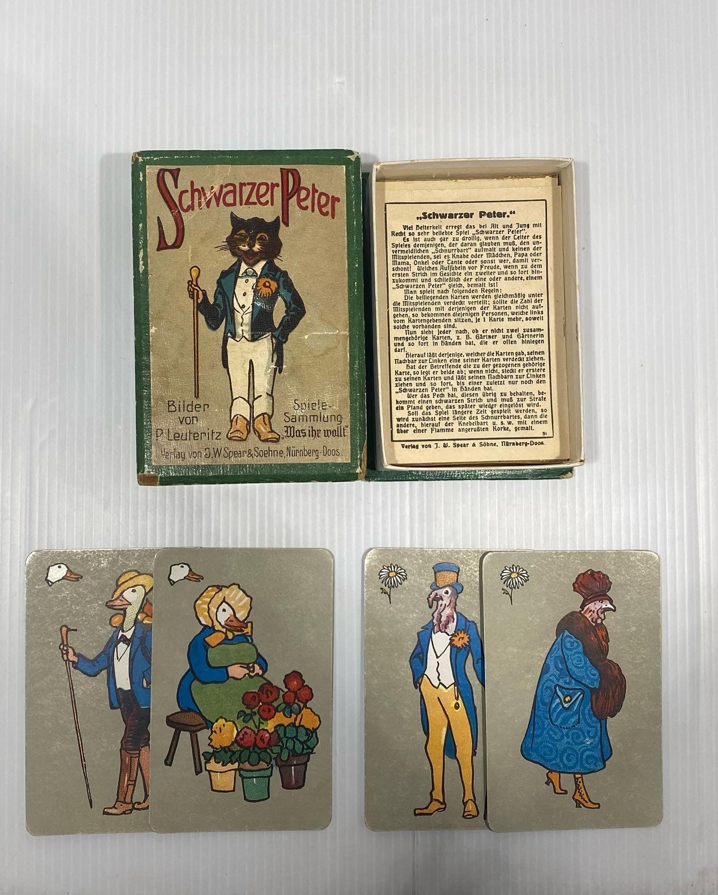Antique German Playing Cards, Schwarzer Peter playing cards. Forty-fiv ...