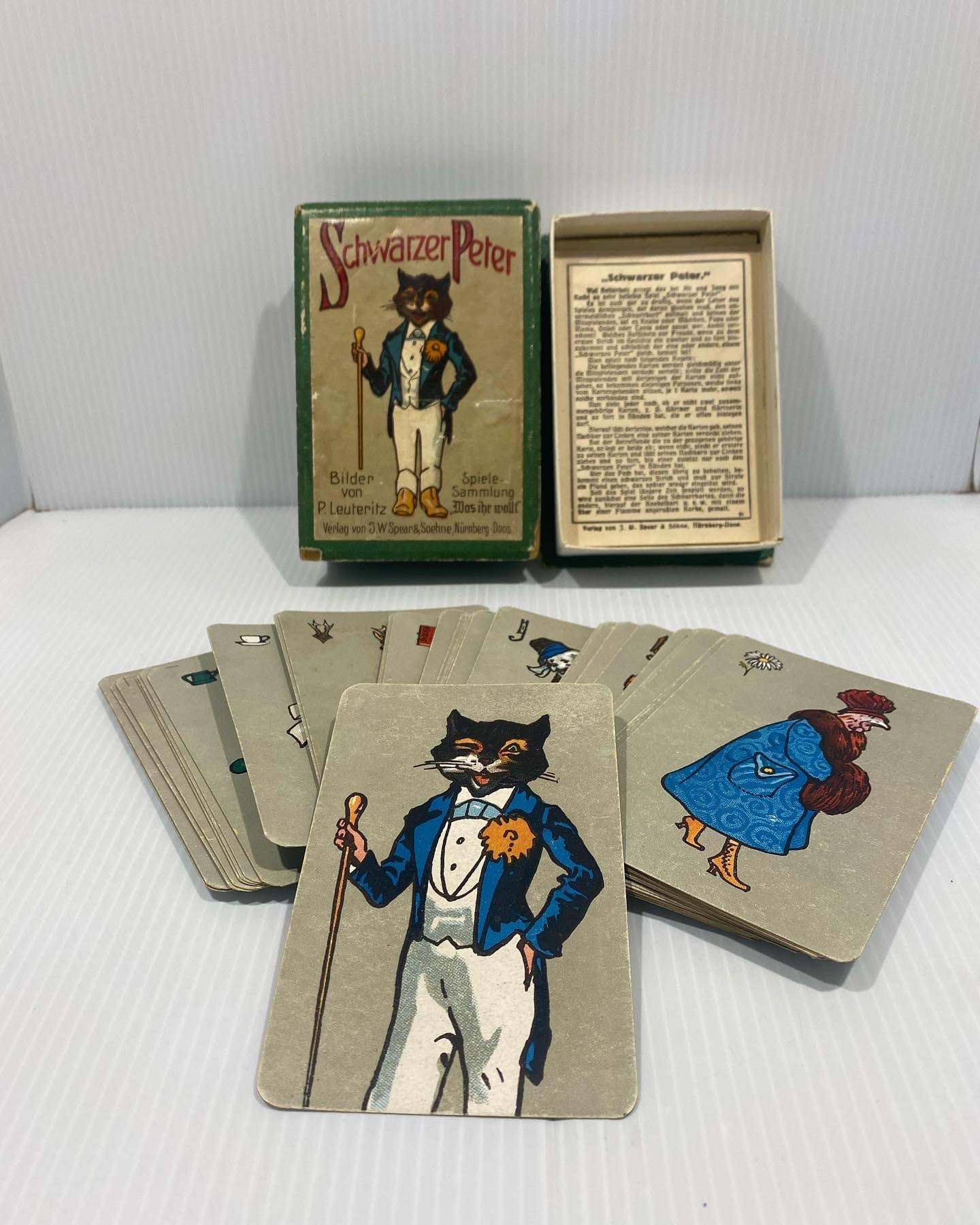 Antique German Playing Cards, Schwarzer Peter playing cards. Forty-fiv ...